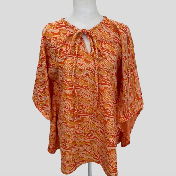 Vintage | Tops | Vintage Orange Psychedelic Swirl Tie Neck Poncho ...